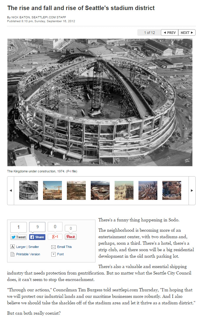 9.16.12 · seattlepi.com · analysis Seattle’s changing stadium district ...